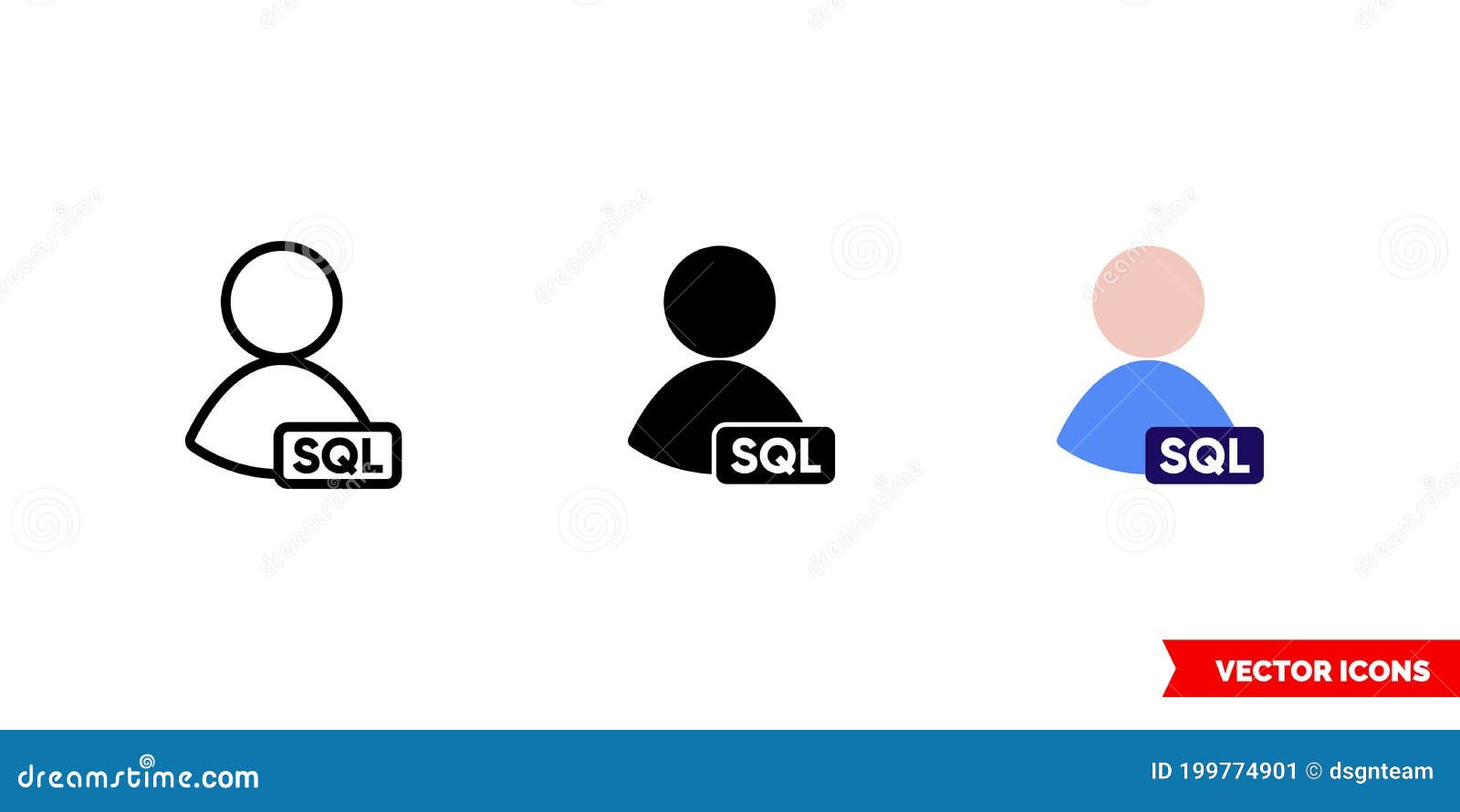 SQL Database Administrators Icon of 3 Types Color, Black and White ...