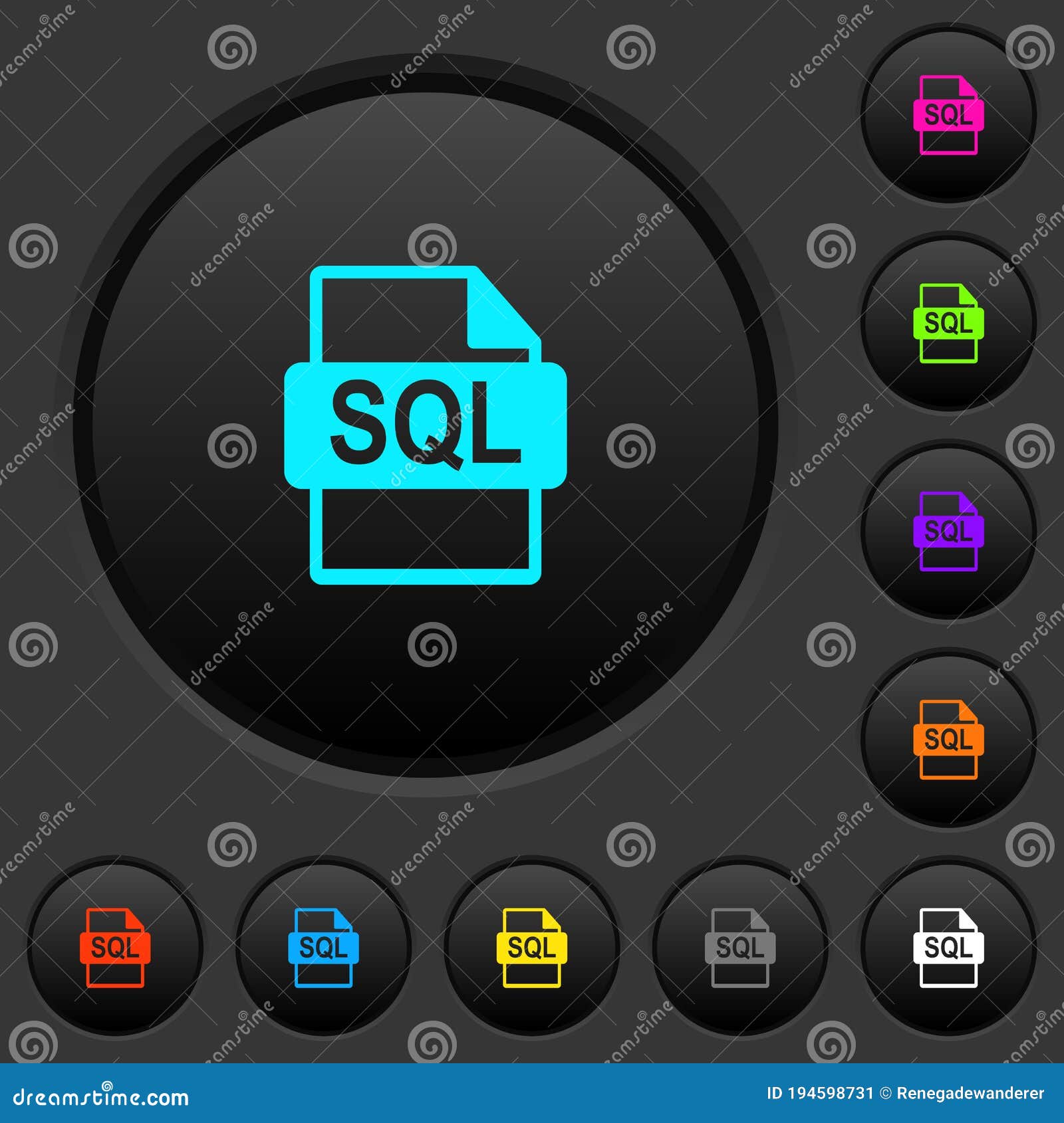 SQL File Format Dark Push Buttons with Color Icons Stock Vector ...