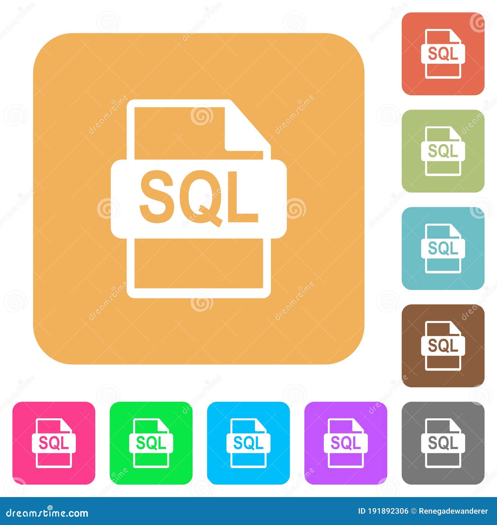 SQL File Format Rounded Square Flat Icons Stock Vector - Illustration ...