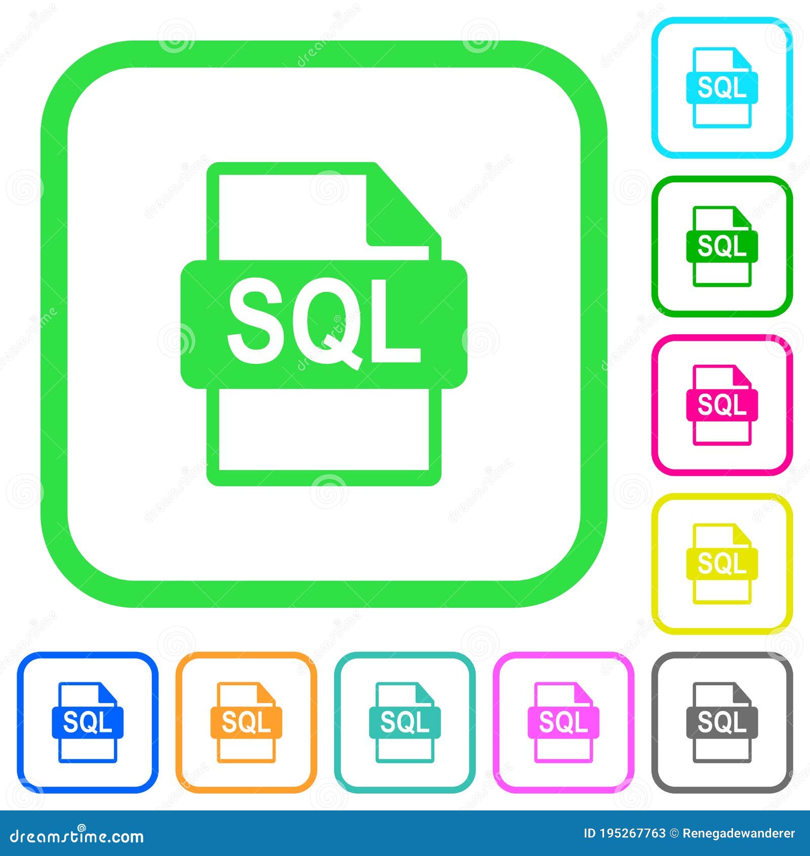 Sql File Format Vivid Colored Flat Icons Stock Vector Illustration Of