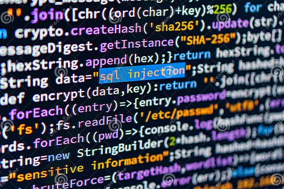 SQL Injection. Close-up Image of a Computer Screen Displaying ...