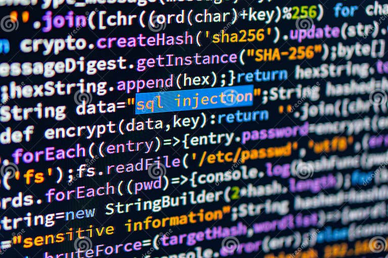 SQL Injection. Close-up Image of a Computer Screen Displaying ...