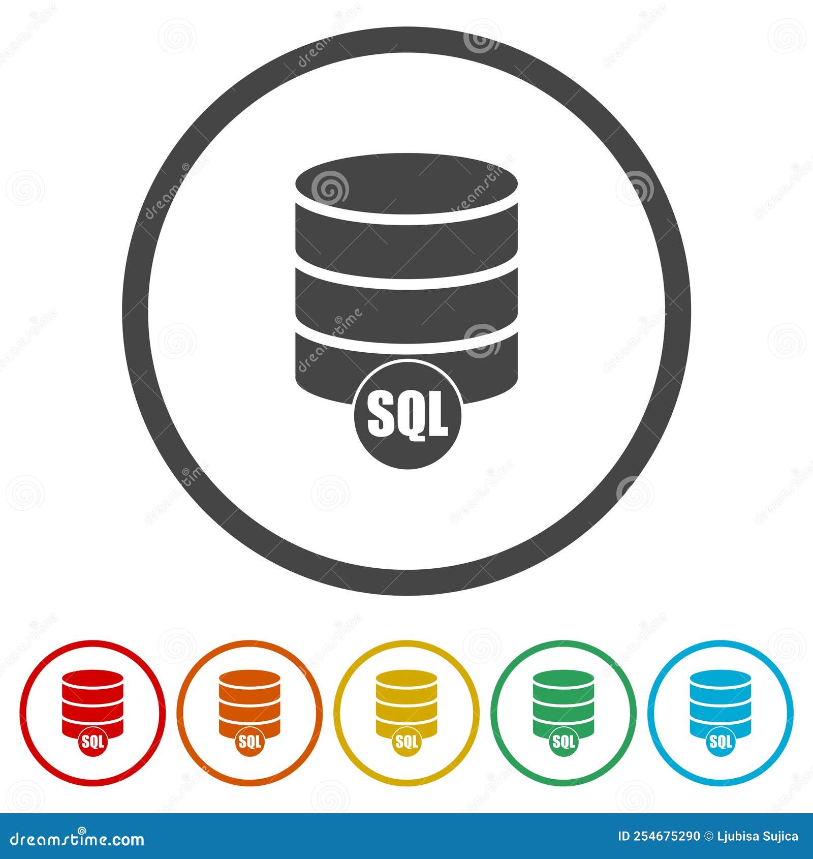 Sql Server Icon Isolated On White Background Set Icons In Color Circle Buttons Stock Vector
