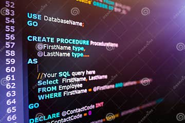 SQL (Structured Query Language) Code on Computer Monitor Stock Image ...