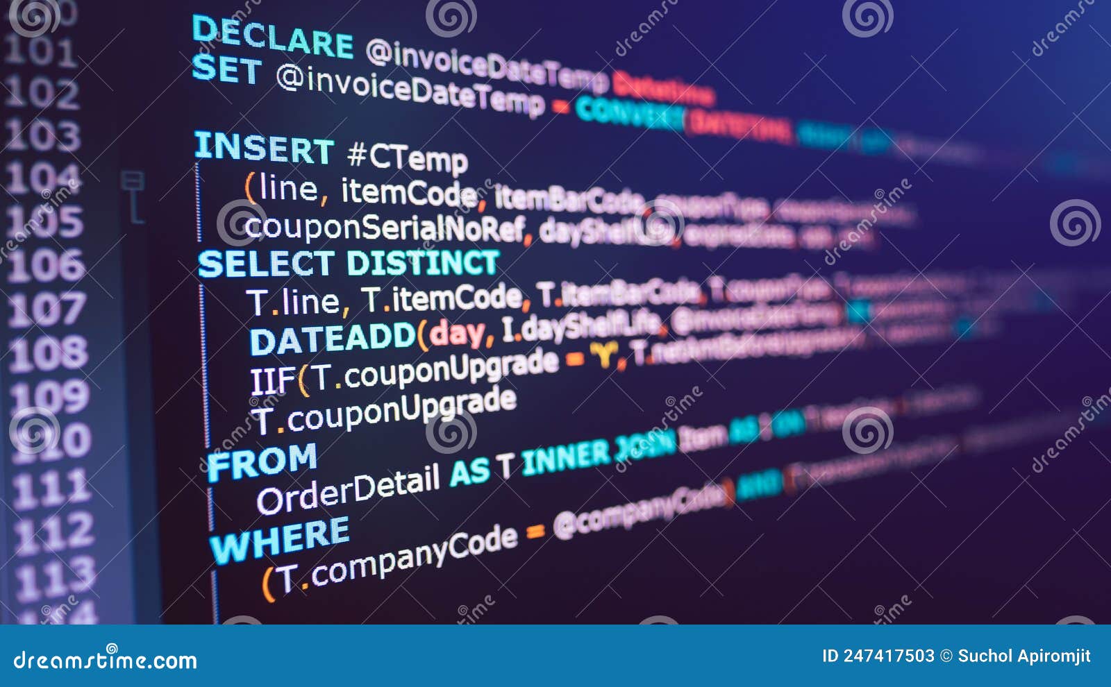 SQL (Structured Query Language) Code on Computer Monitor. Stock Image ...