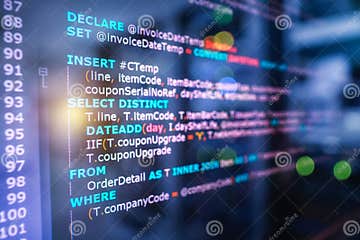 SQL (Structured Query Language) Code on Computer Monitor and Server ...