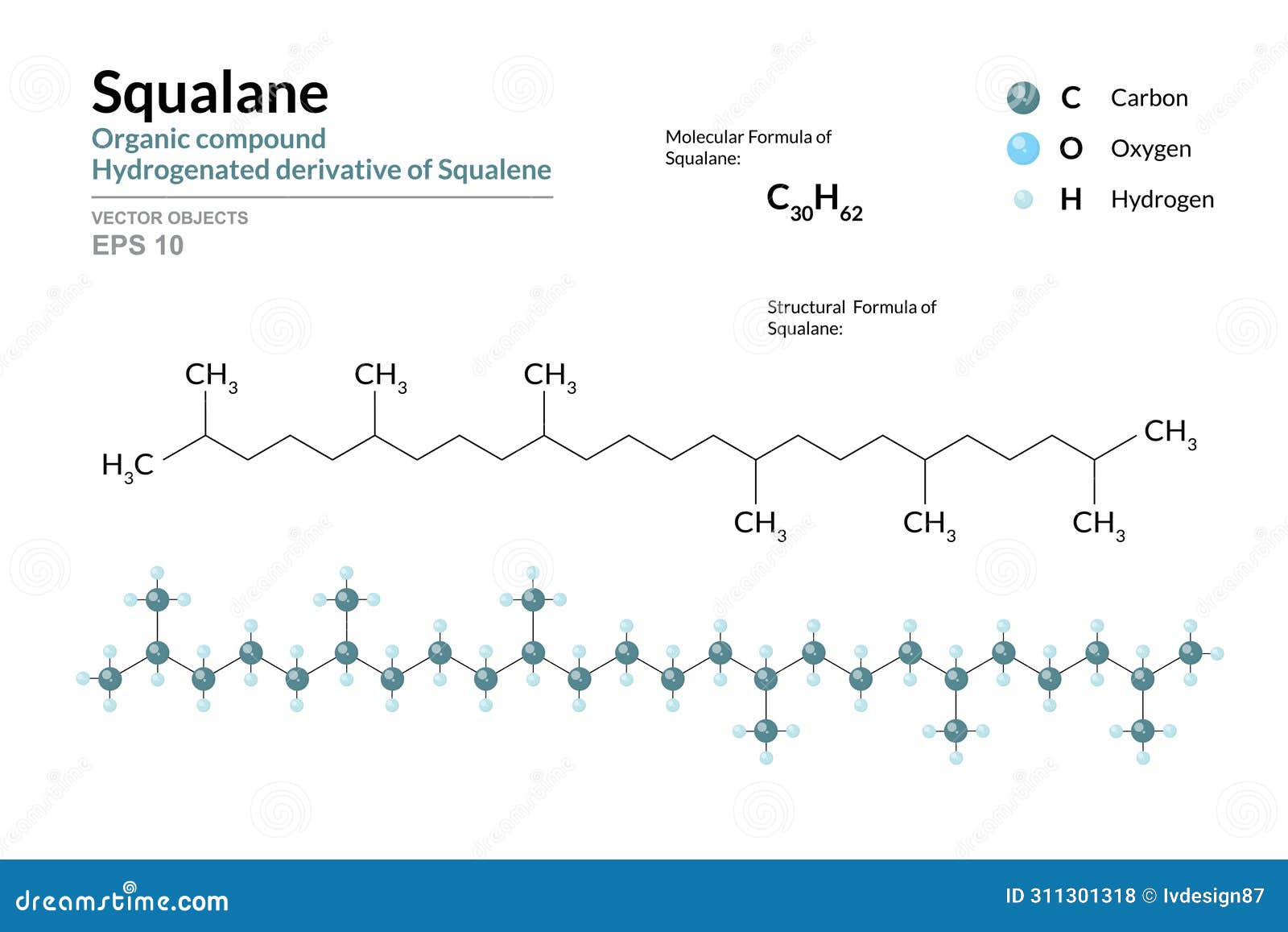 Squalane. Structural Chemical Formula And 3d Model Of Molecule. C30H62 ...