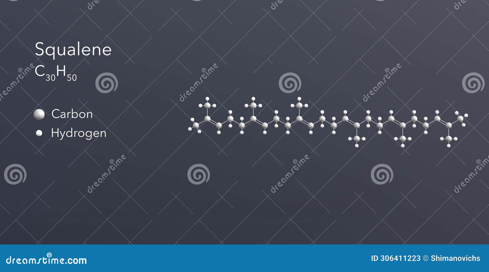 Squalene Molecule 3d Rendering, Flat Molecular Structure with Chemical ...