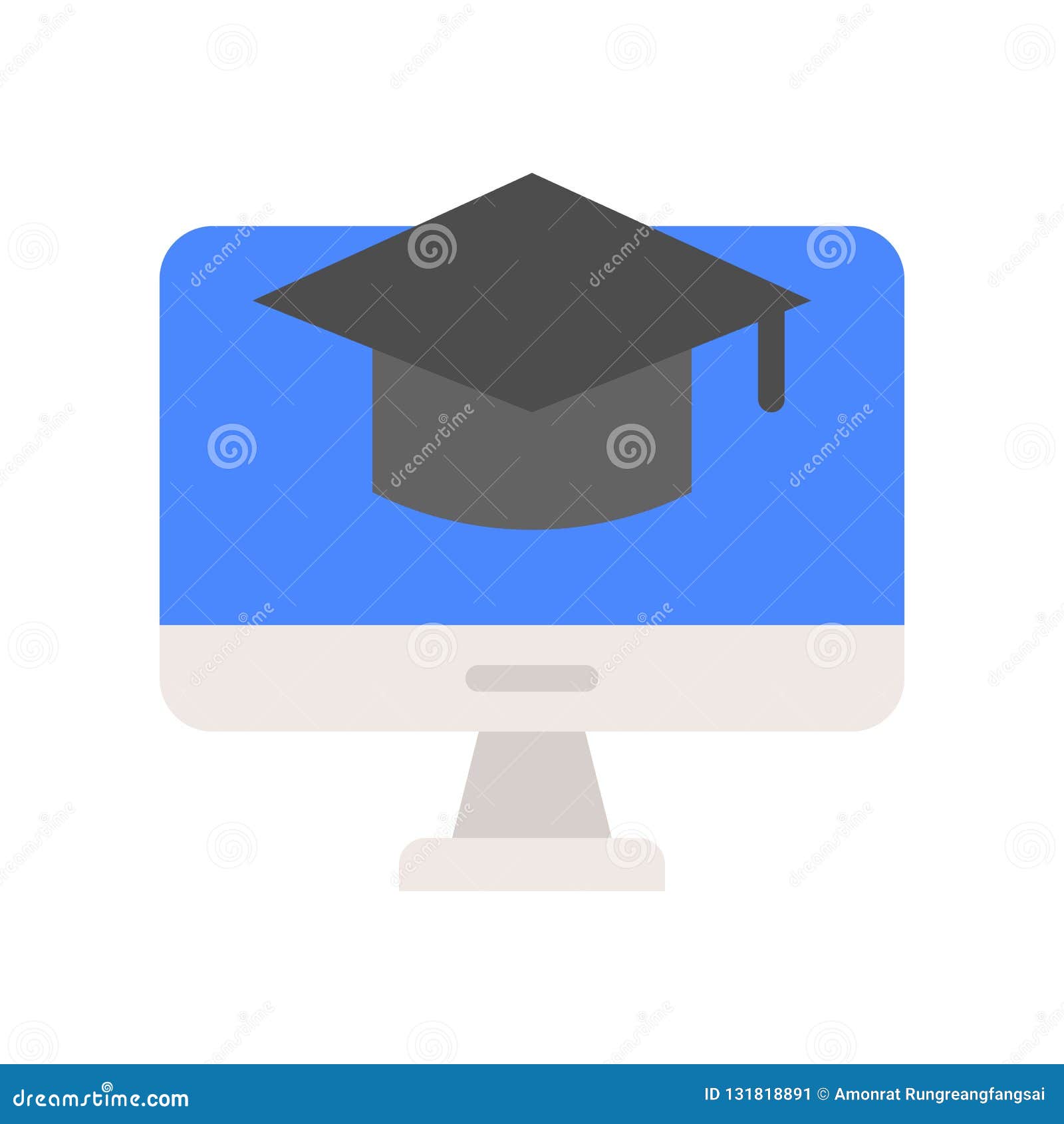 Square Academic Cap on Computer Screen, E-learning Concept Icon Stock ...