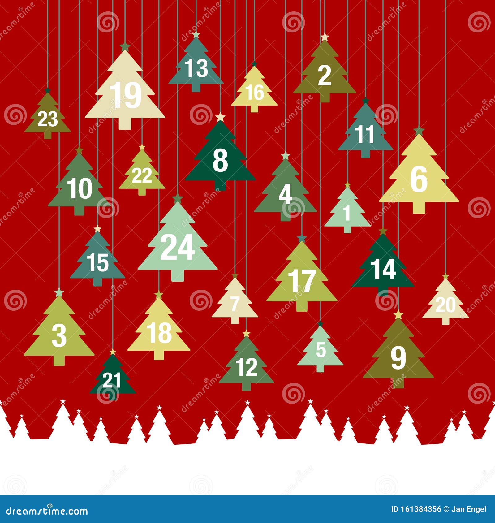 Advent Calendar Hanging Trees Above Forest Red and Green Stock Vector ...