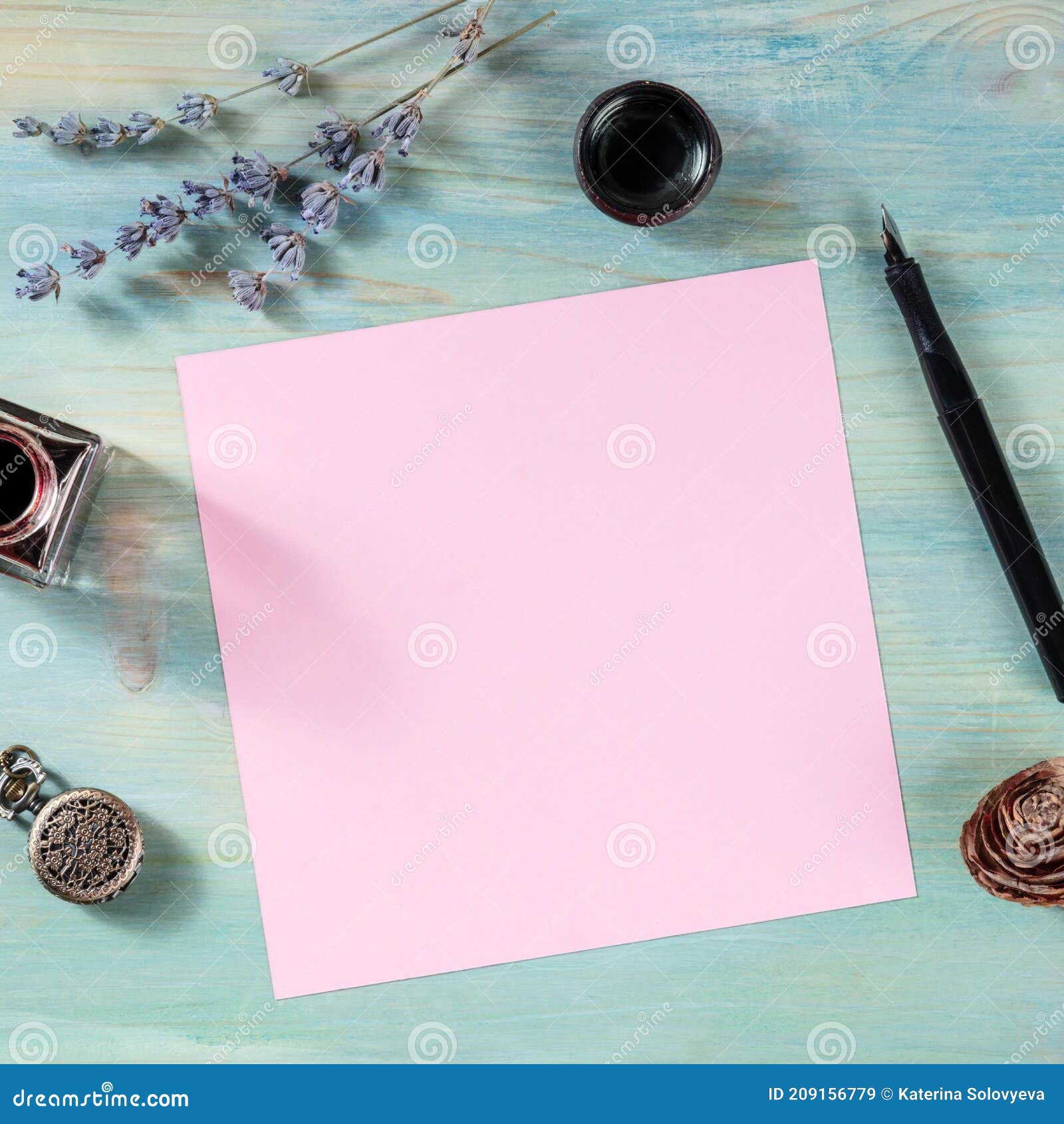 Square Advertisement Design Template with a Pink Card and Stationery ...