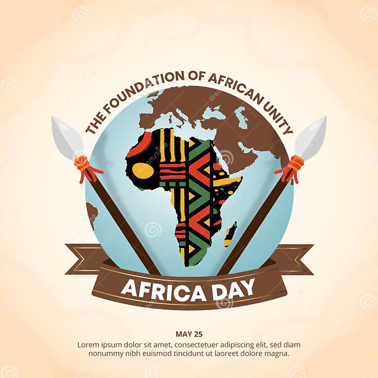 Square Africa Day Background with Africa Map Pattern and Spear Stock ...