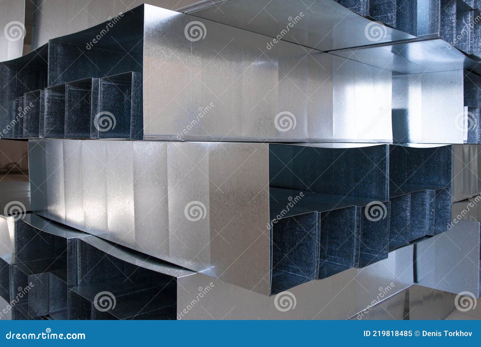 Square Air Ducts Neatly Stacked in a Ventilation System, Foreground and ...