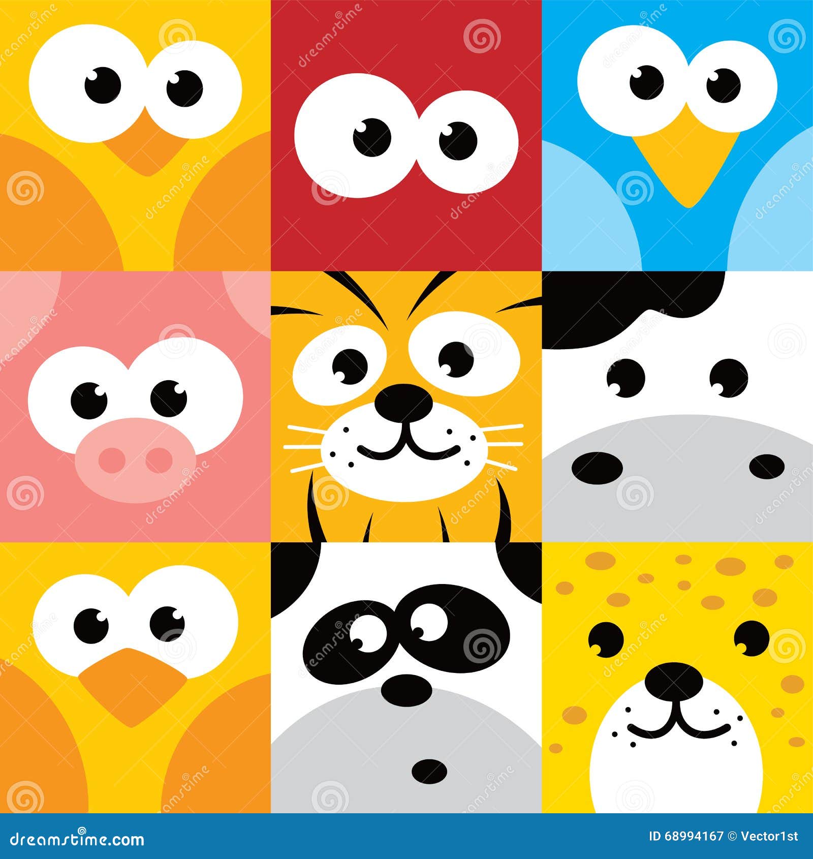 Square Animal Face Icon Button Set Stock Vector - Illustration of color ...