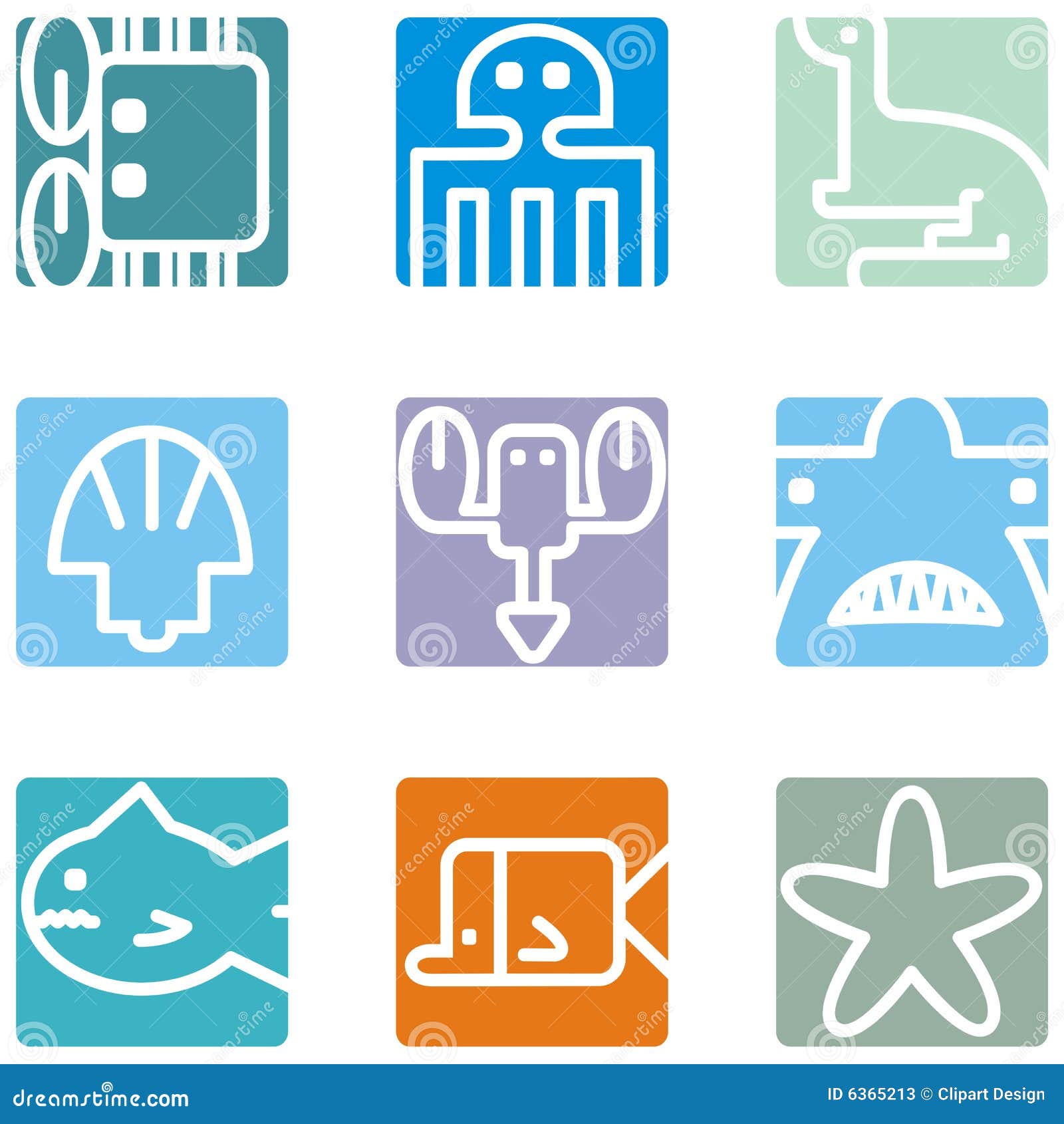 Square animal icons stock vector. Illustration of fish - 6365213