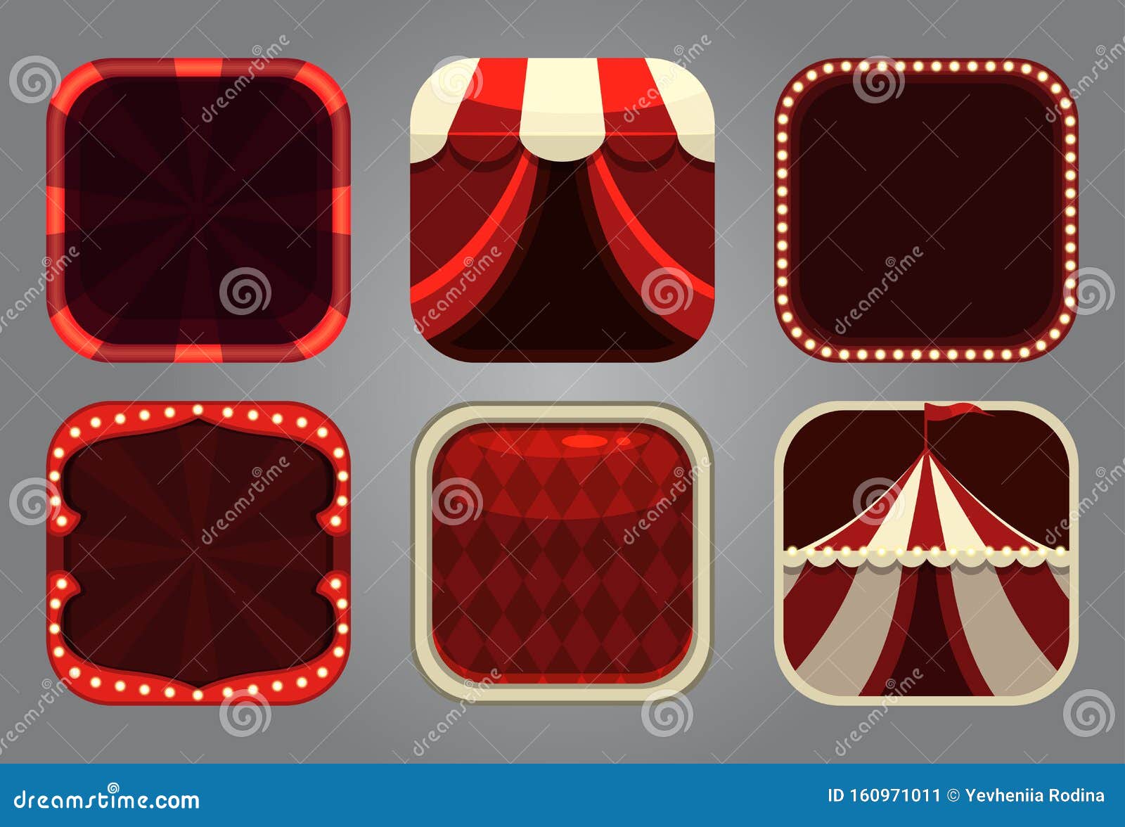 Square App Icons In Circus Style. Festive Frames. Cartoon Vector ...