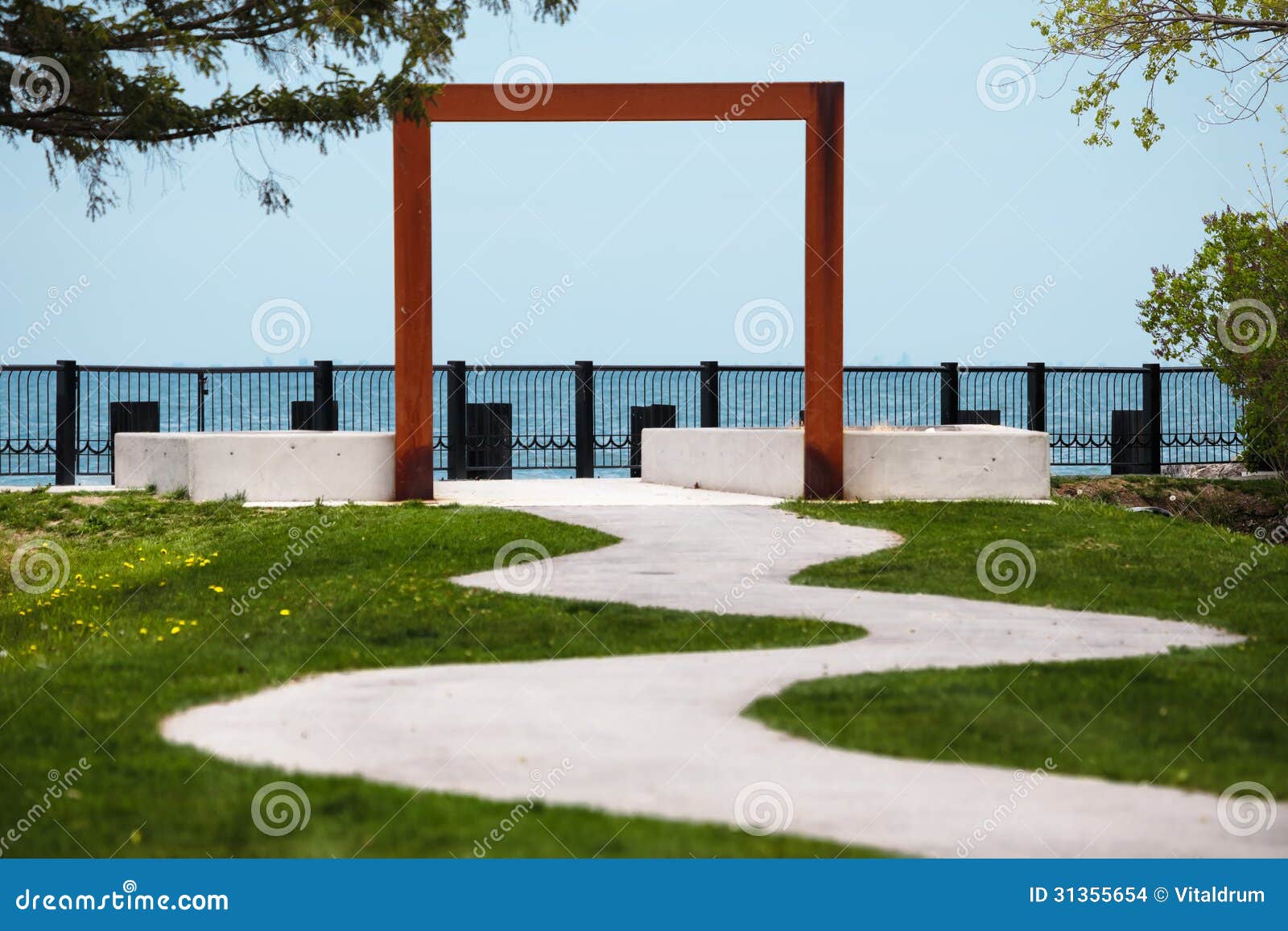Square Arc Over the Path To the Lakefront Stock Photo - Image of frame ...