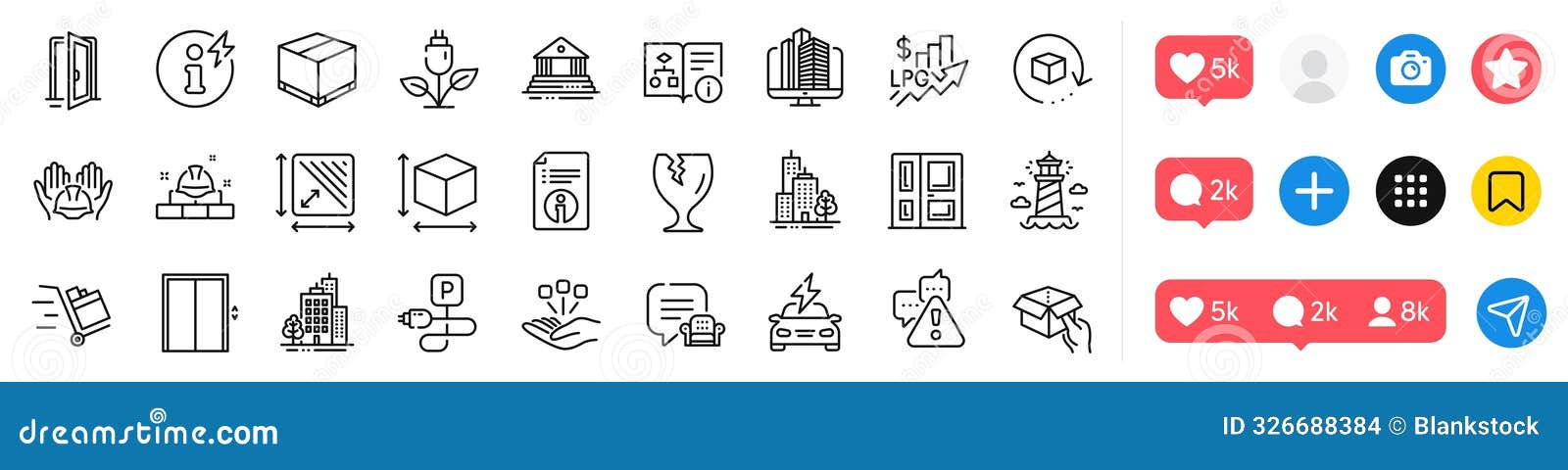 Square Area, Construction Bricks and Open Door Line Icons Pack. for Web ... Square Area, Construction Bricks and Open Door Line Icons Pack. for Web ...