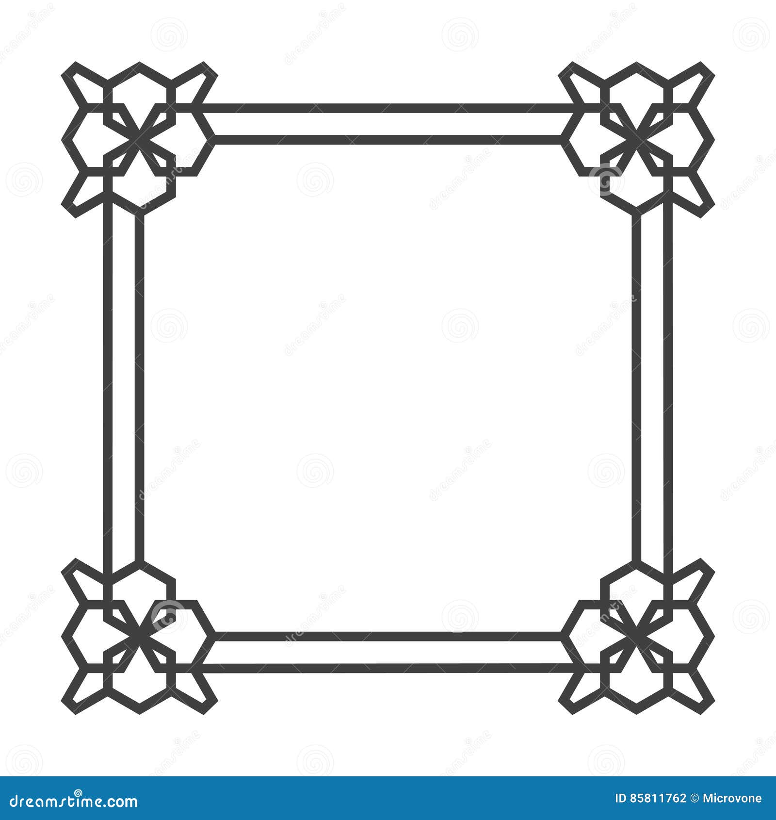 Square Asian Vector Retro Frame in Black and White Stock Vector ...