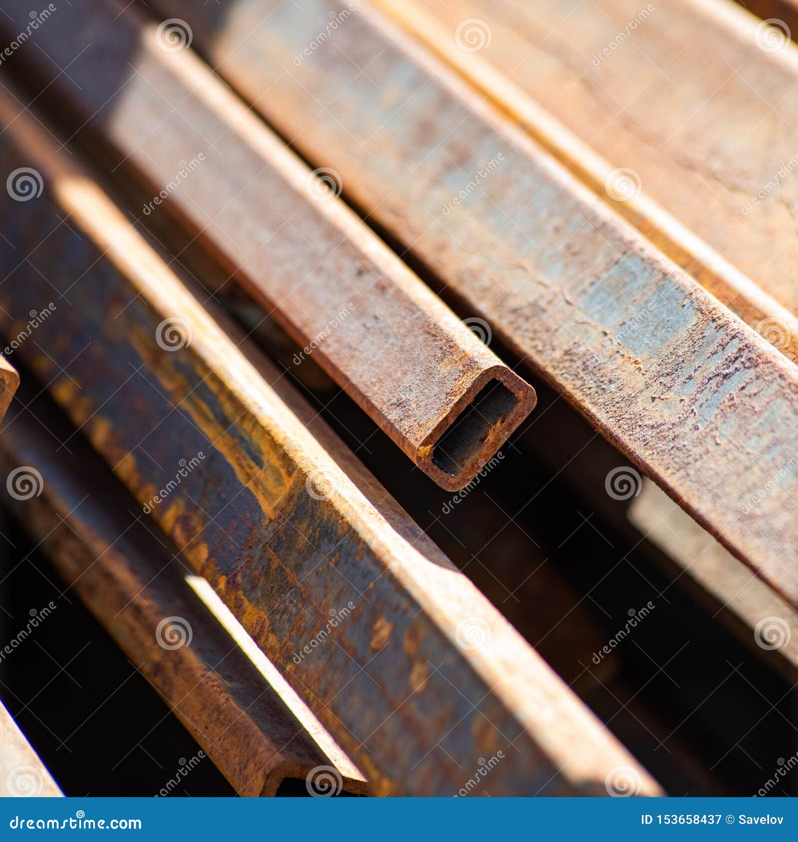 Square Background with Rusty Metal Pipes of Rectangular Section Stock ...