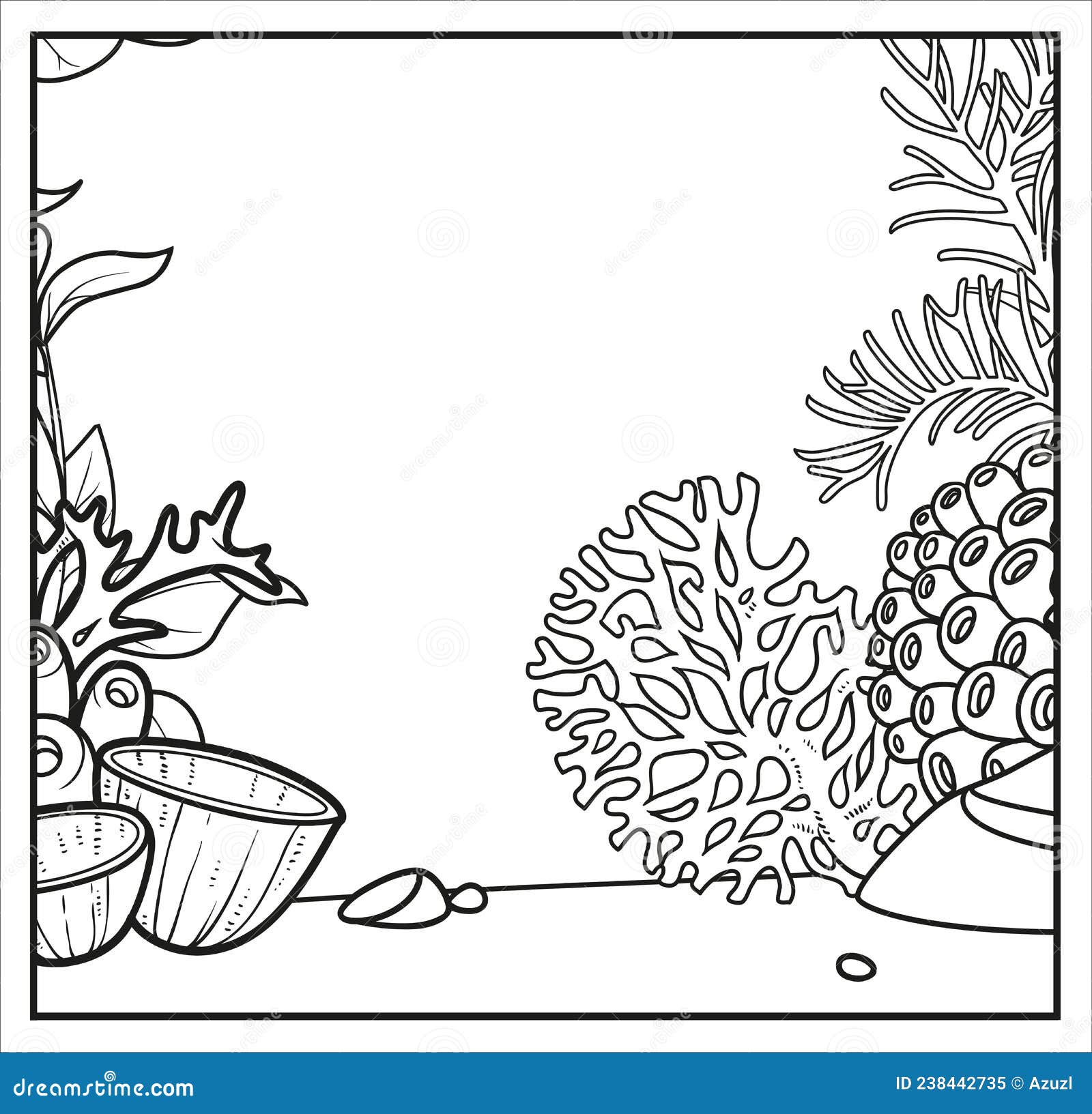 Square Background with the Stones, Corals, and Sponges Linear Drawing ...