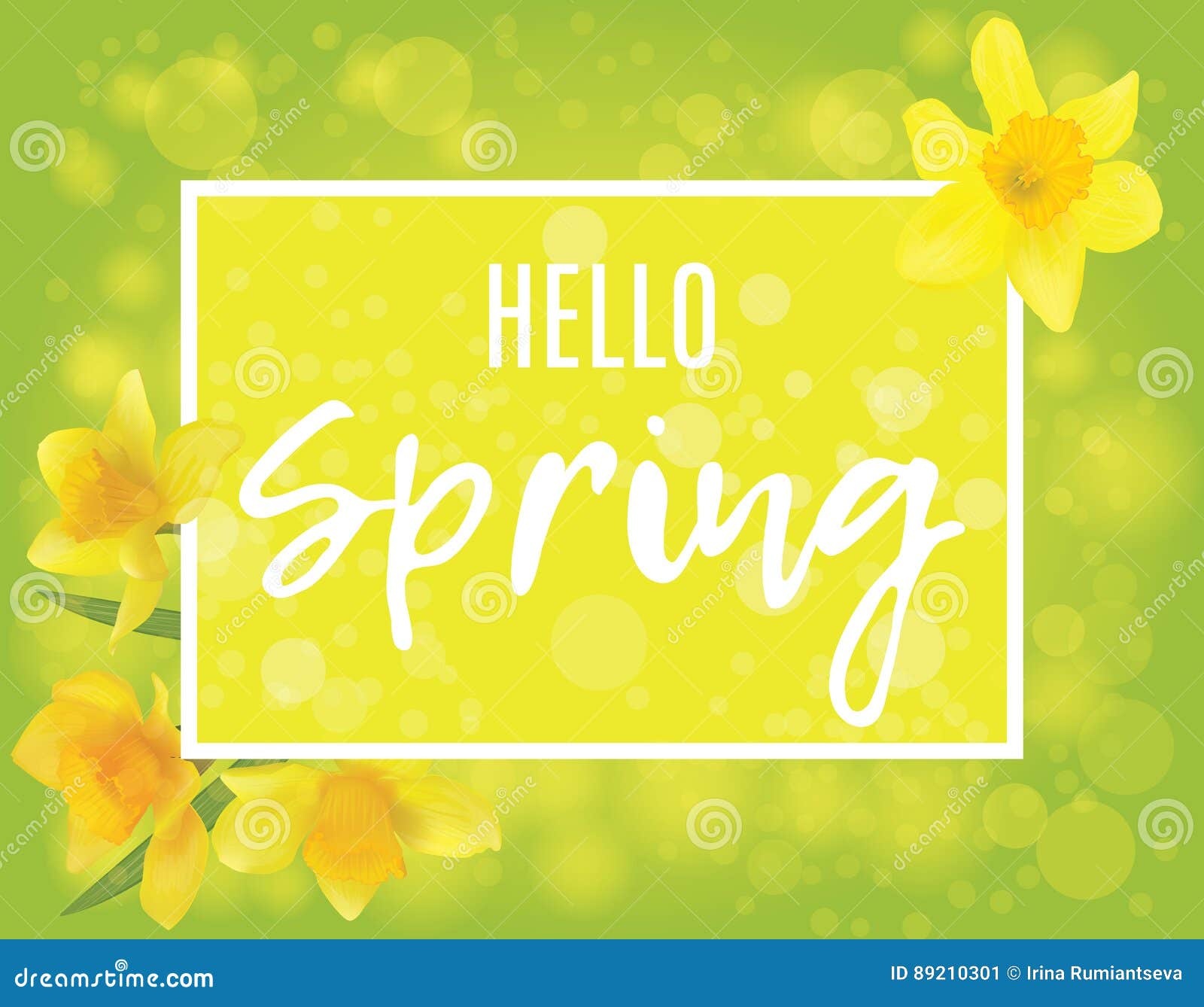 Square Banner with Daffodils on the Corners. Hello Spring Stock ...