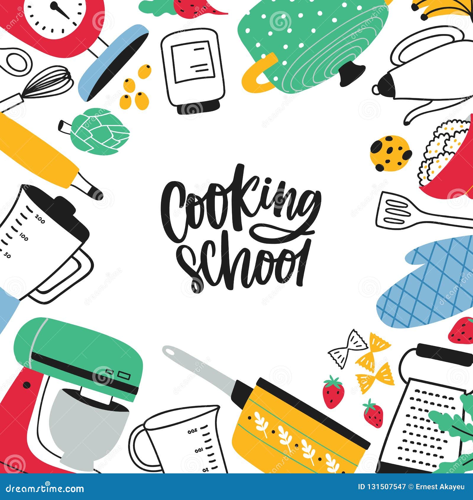 Square Banner Template Decorated by Various Kitchen Utensils ...