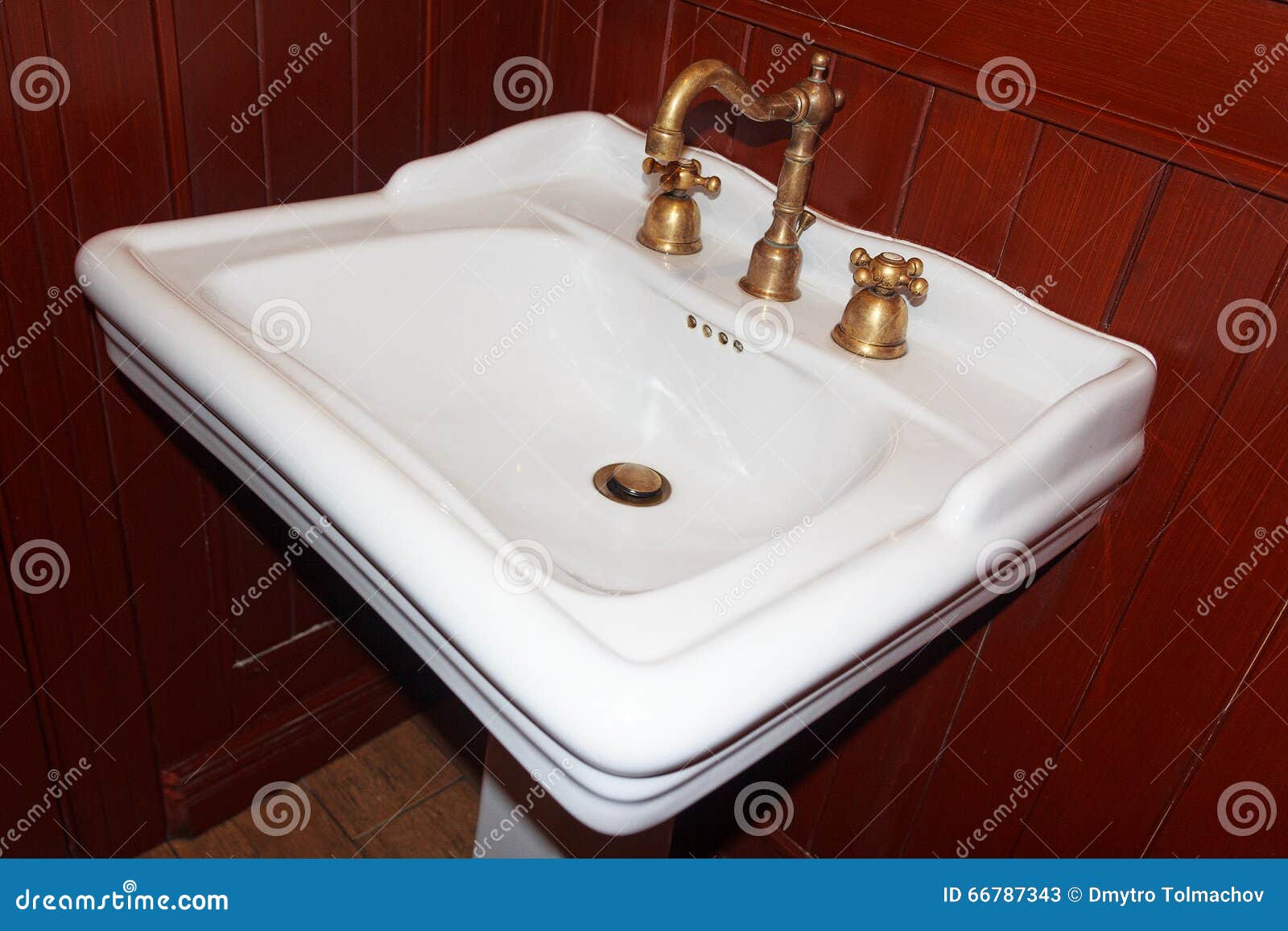 Square Basin and Faucet Bronze in Vintage Style Stock Image - Image of ...