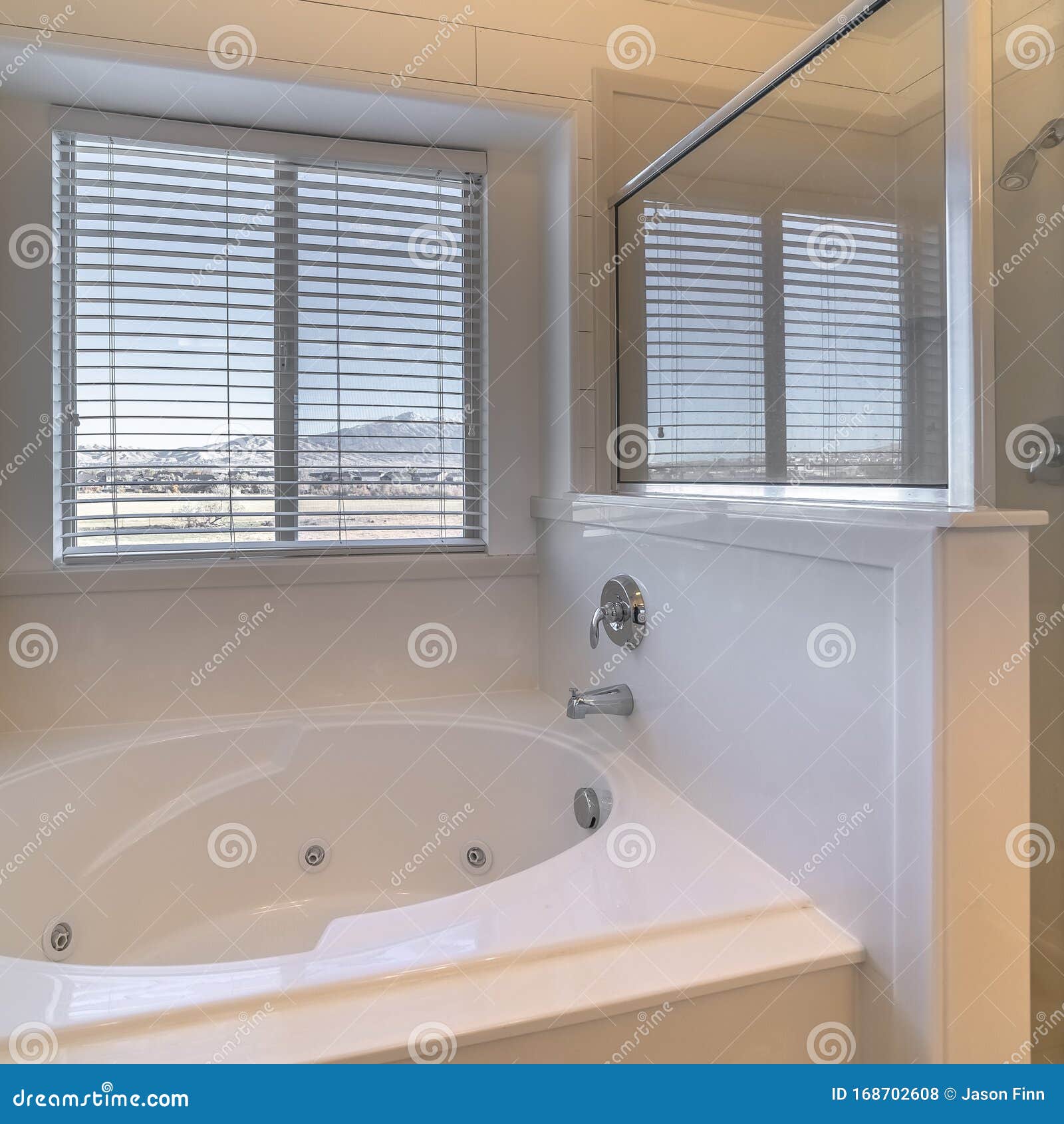 Square Bathroom Interior with Spa Bath or Jacuzzi Stock Photo - Image ...