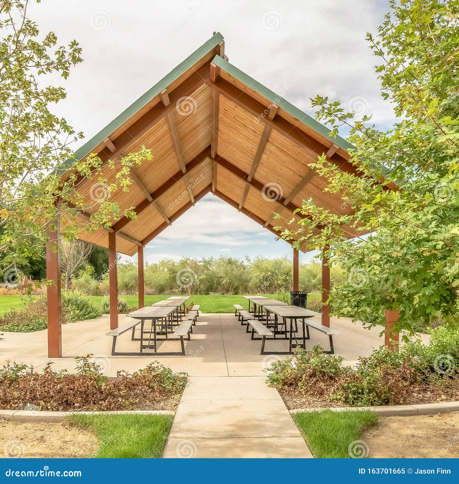 Square Beautiful View of a Picnic Pavilion at a Park with Pathway and ...