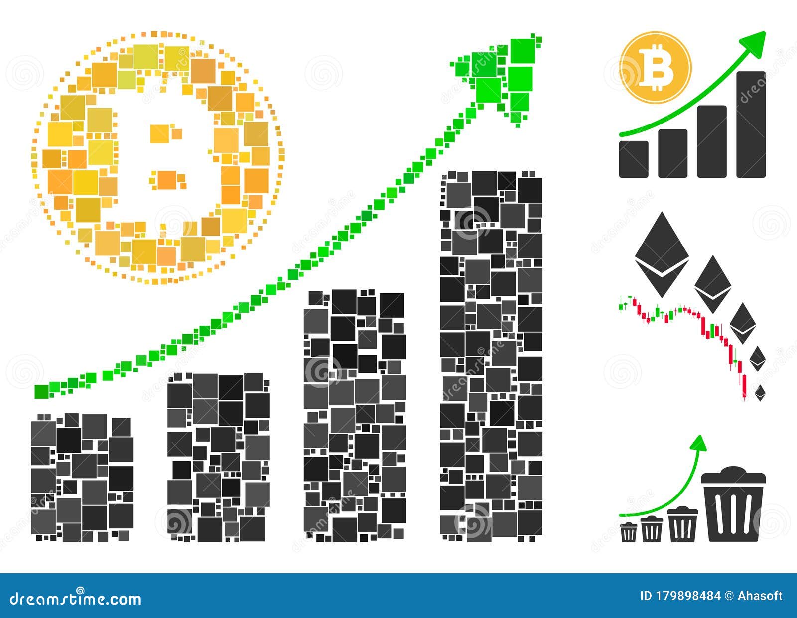 Square Bitcoin Growing Chart Icon Vector Collage Stock Illustration ...
