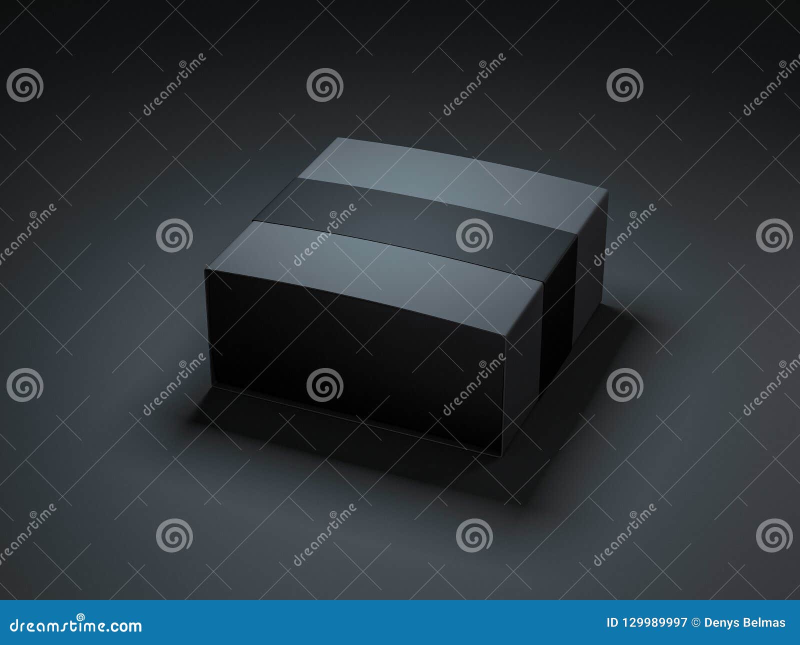 Square Black Box with Cover Mockup in Dark Studio Stock Illustration ...