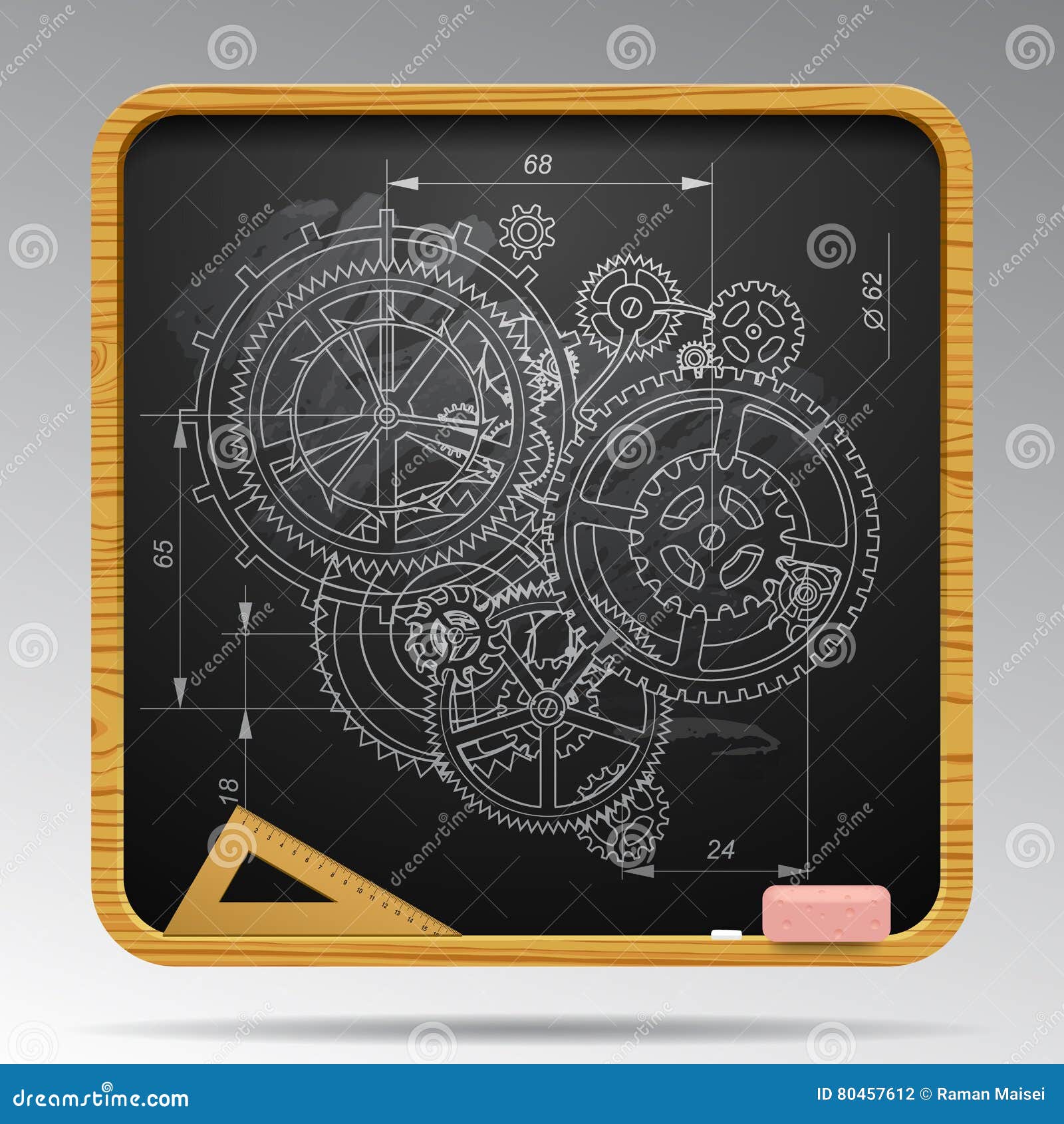 Square Blackboard with Chalk Drawing of Gear Wheels Stock Vector ...