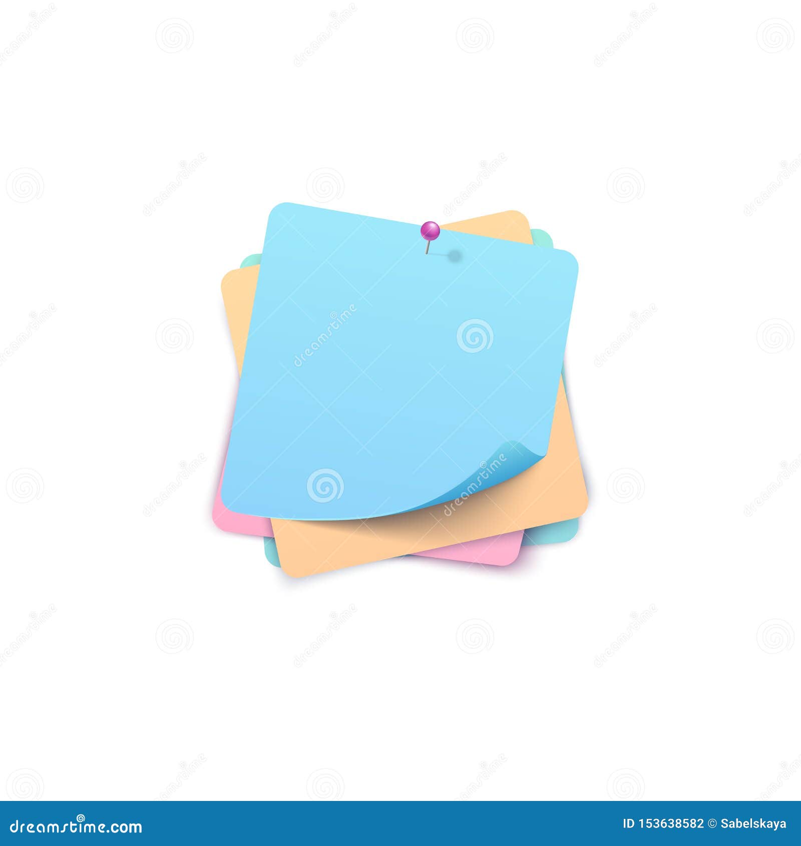 Square Blank Paper Stack of Pinned Stickers Template with Bent Edge ...