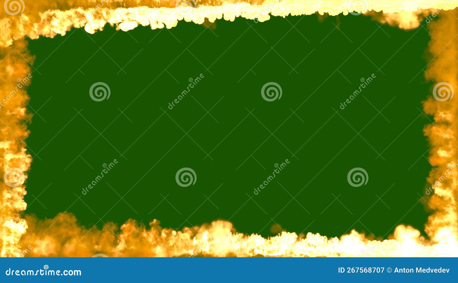 Square Blazing Fire Frame on Green Chromakey, Isolated - Object 3D ...