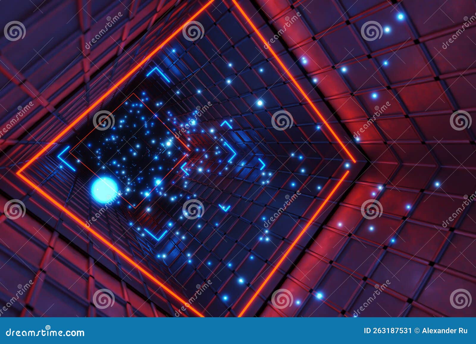 Square Blocks are Assembled into a Cubic Array Against the Background of Information Fields. 3D ...