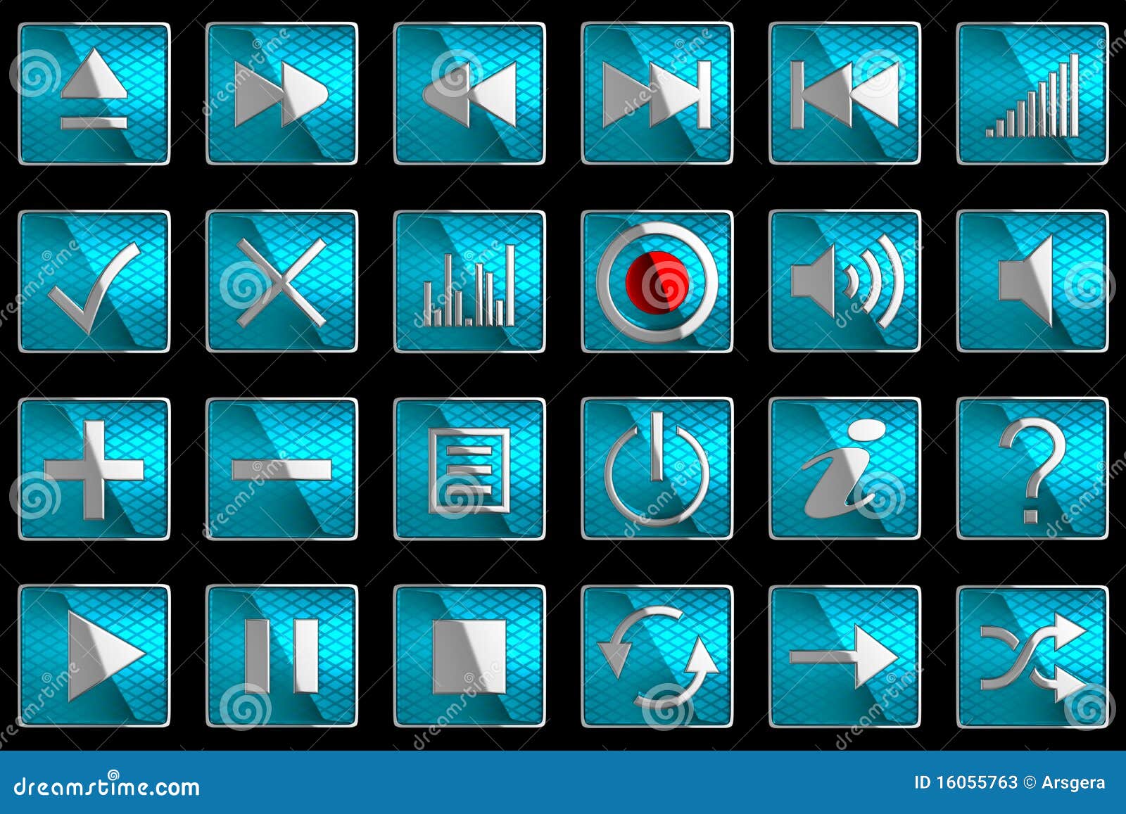 Square Blue Control Panel Icons or Buttons Stock Illustration ...