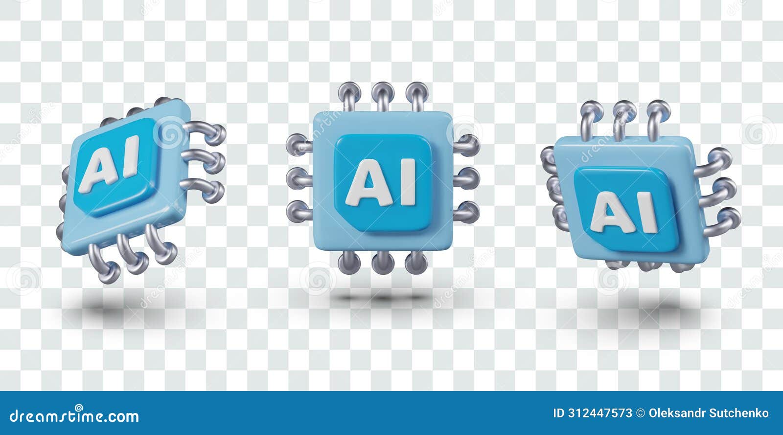 Square Blue CPU with AI Label. Vector Realistic Object in Different Positions Stock Vector ...