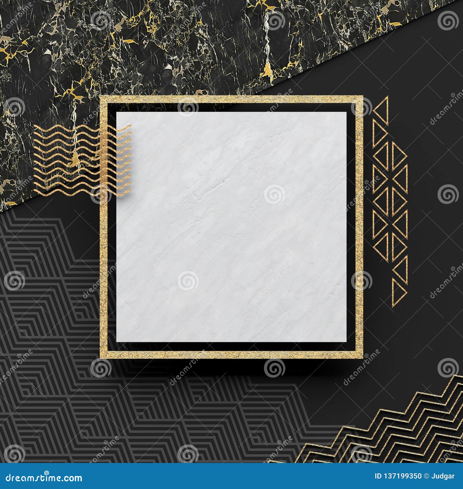 A Square Border Frame on White Marble Stone with a Dark Background and ...