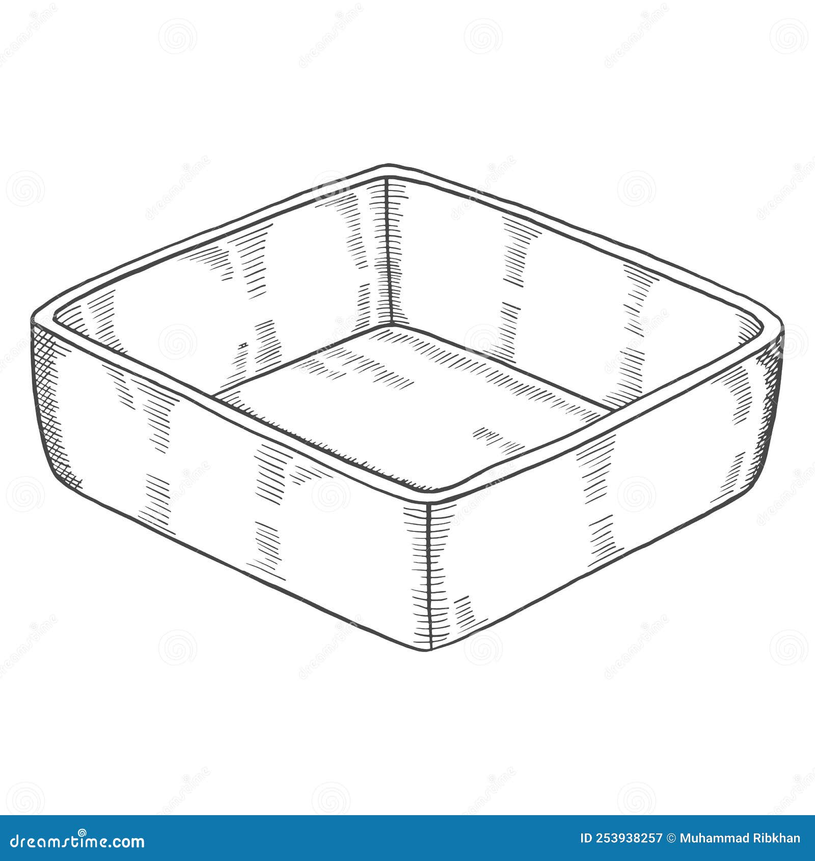 Square Bowl Kitchenware Isolated Doodle Hand Drawn Sketch with Outline ...