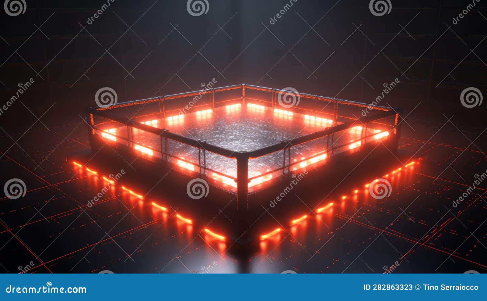 Square Boxing Ring with Illumination by Spotlights,generated with AI ...