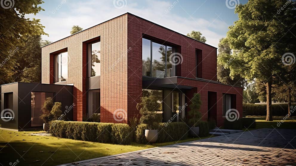 Square Brick Building with Numerous Windows. Generative AI. Stock Photo ...