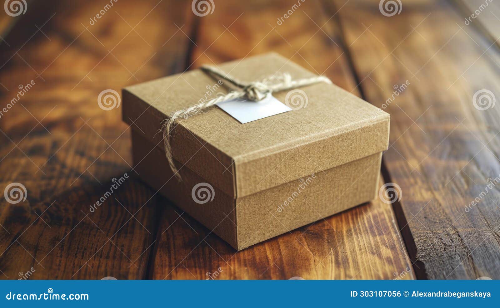 Square Brown Craft Box with a Mockup of a White Tag on the Lid without ...