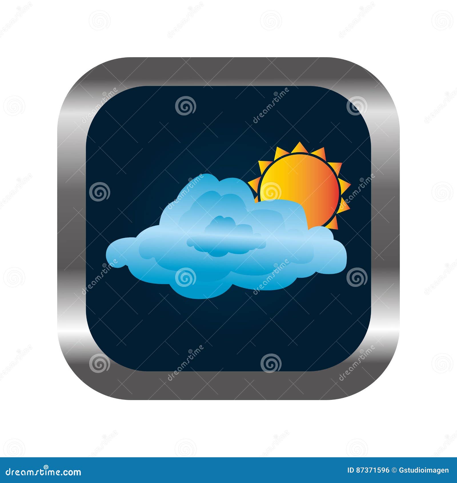 Square Button with Relief and Cloud and Sun Stock Vector - Illustration ...