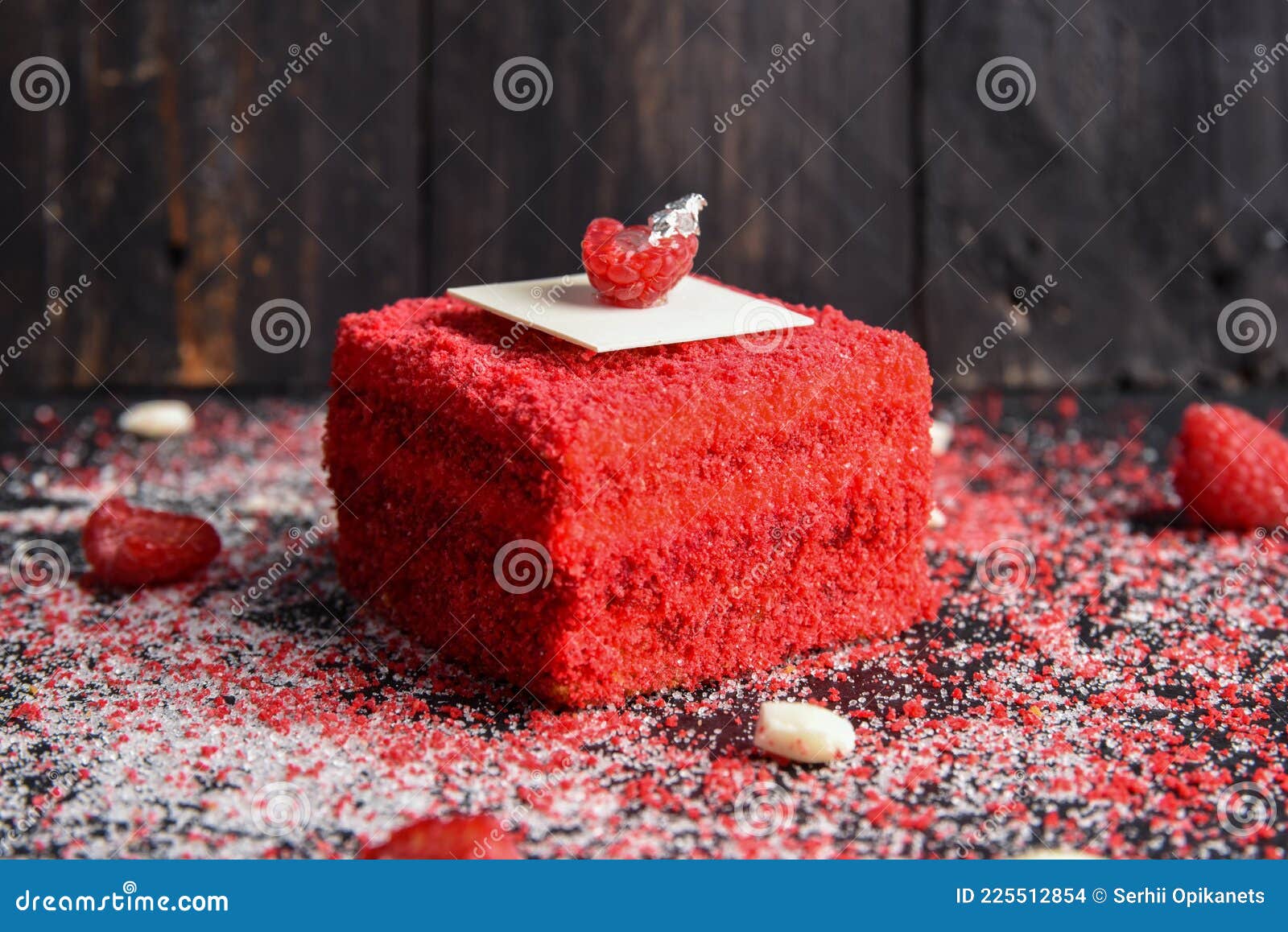 Square Cake with Raspberry Pink Crumbs. Pie Decorated with White ...