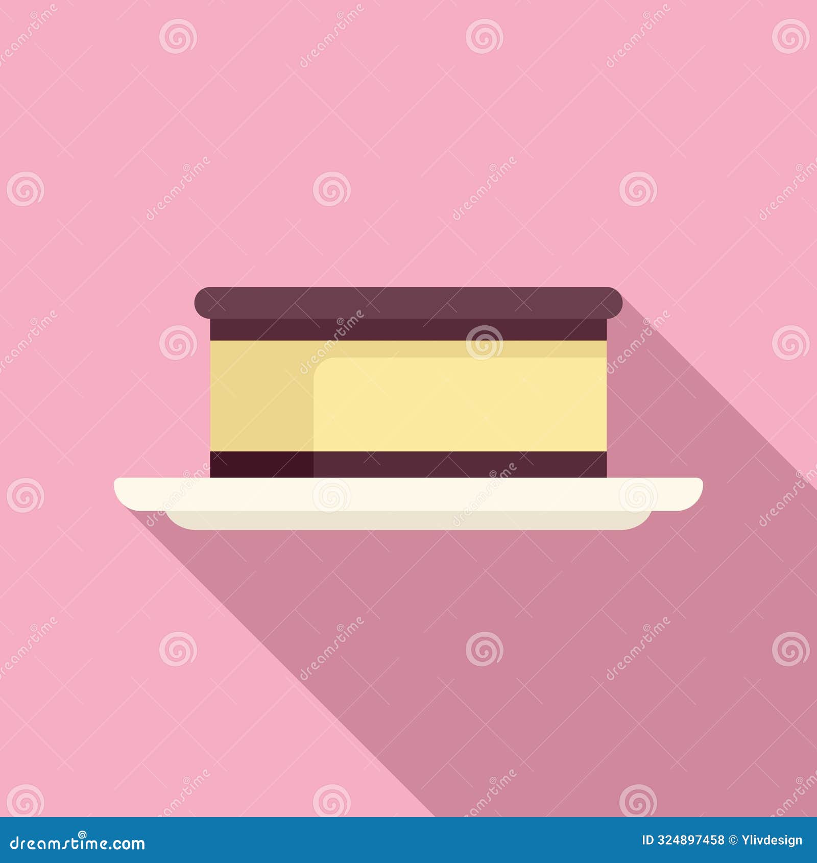 Square Cake Slice is Standing on a Plate Over Pink Background Stock ...