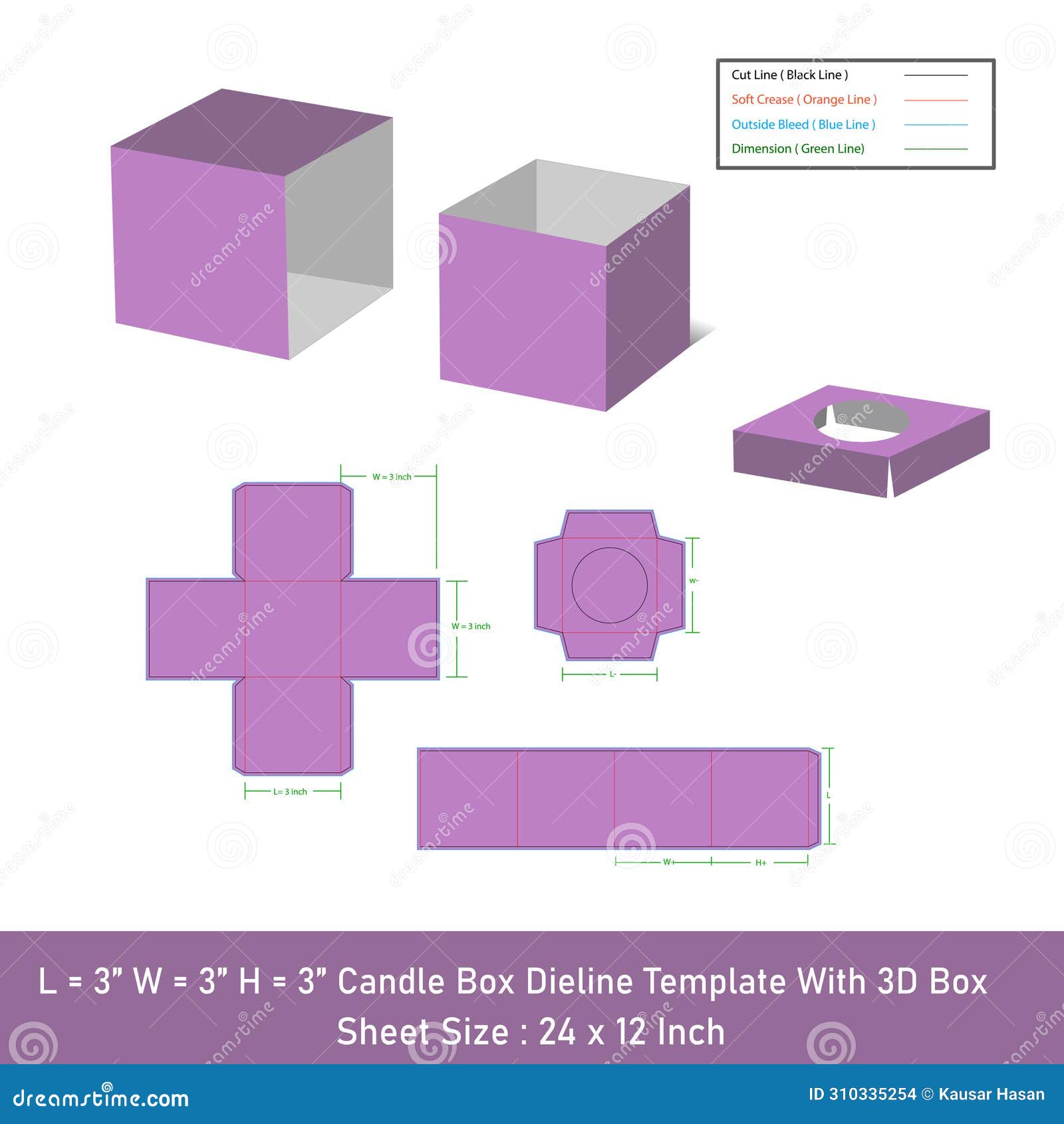 Square Candle Box Dieline Template Stock Vector - Illustration of ...