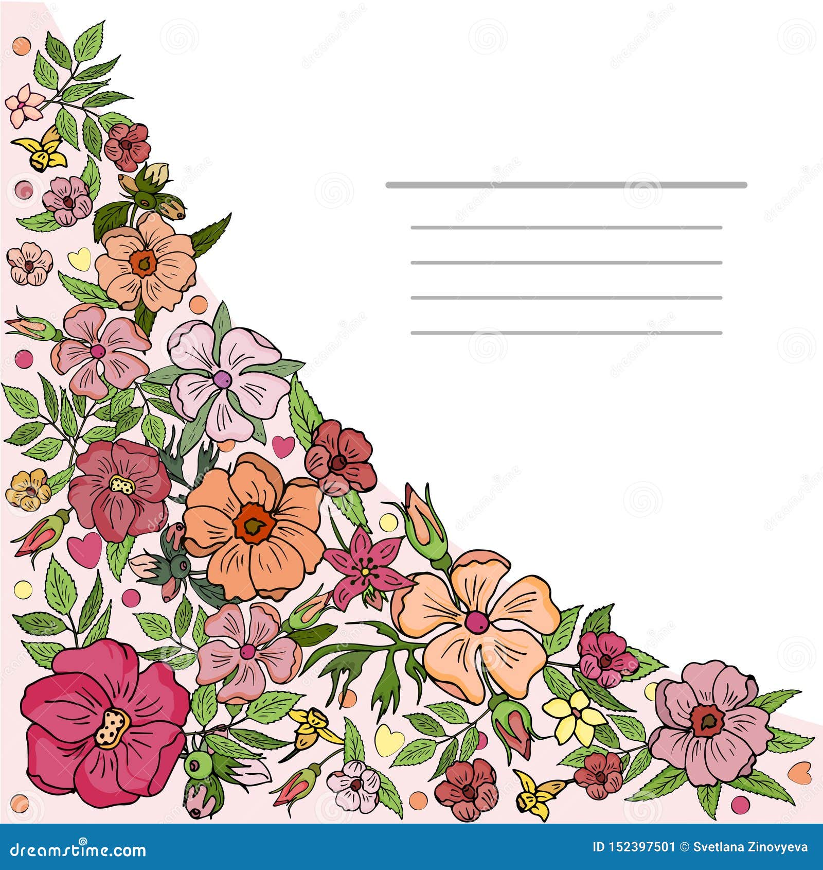 Square Card, Banner with a Corner Element of Pink Flowers. Vector ...