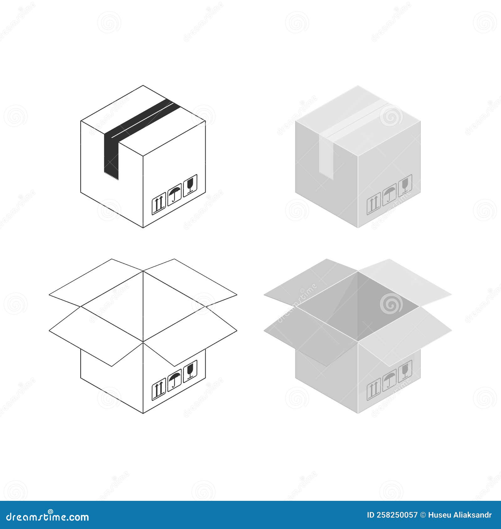 Square cardboard box. stock vector. Illustration of delivery - 258250057