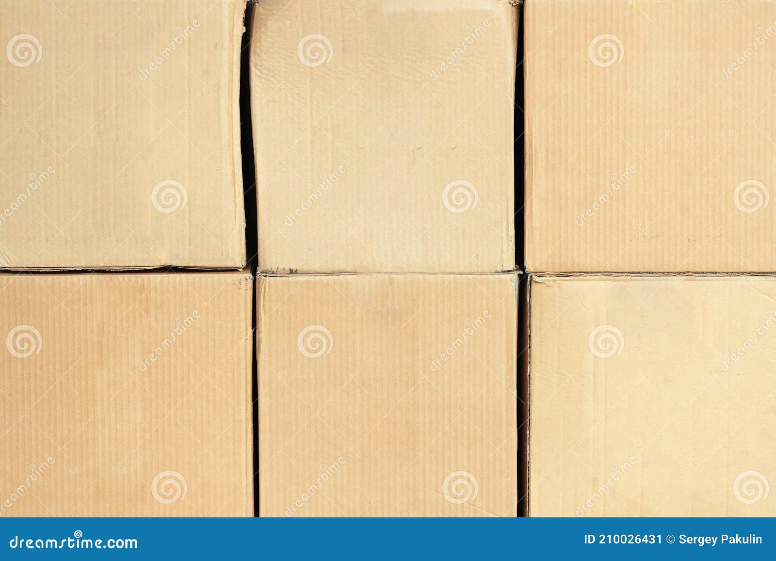 Square Cardboard Boxes in Two Rows in Full Screen. Front View with Copy ...